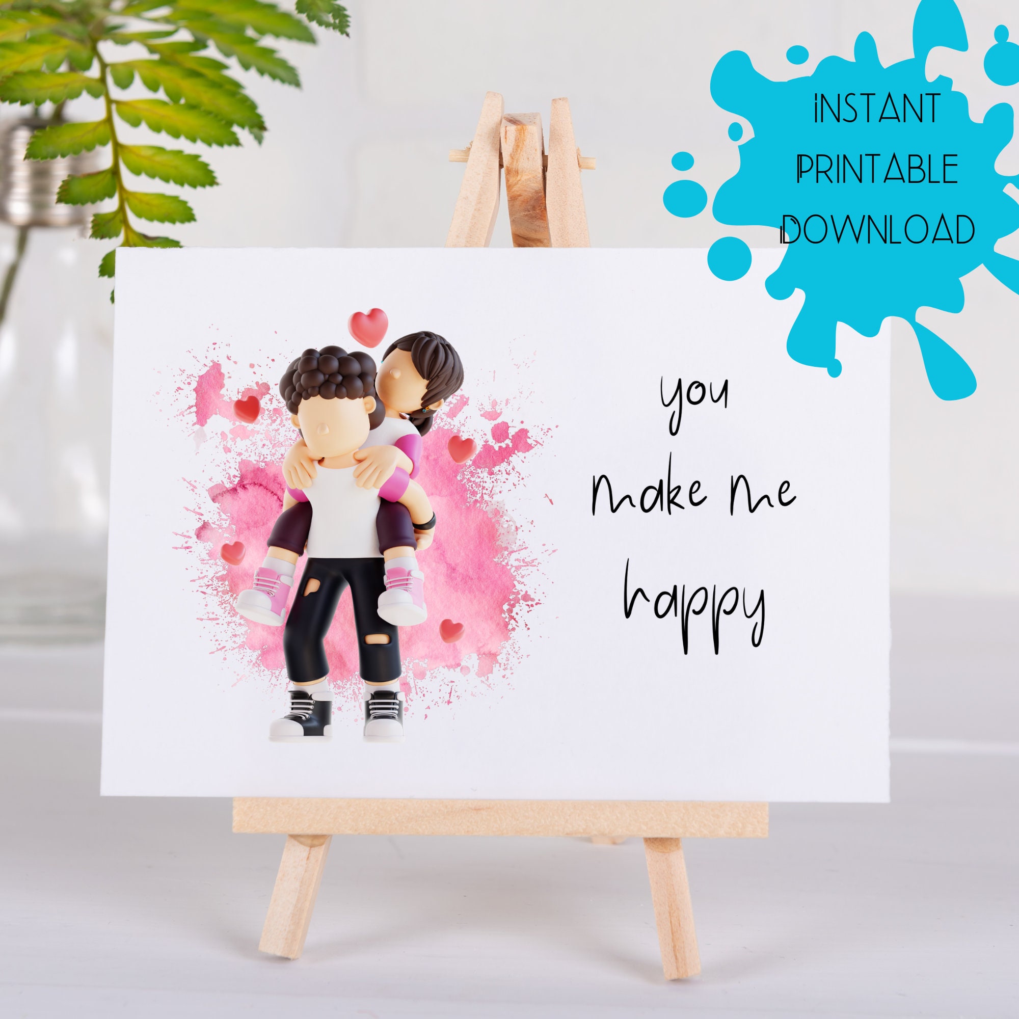 Printable Love Card, Instant Download You Make Me Happy Card, Digital ...