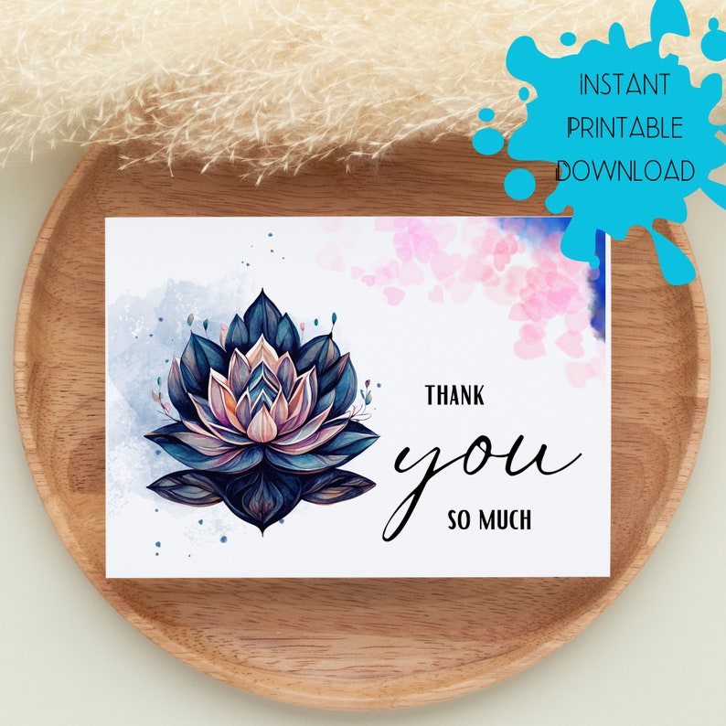 Thank You Card, Blue Lotus Flower, Digital Download - Etsy