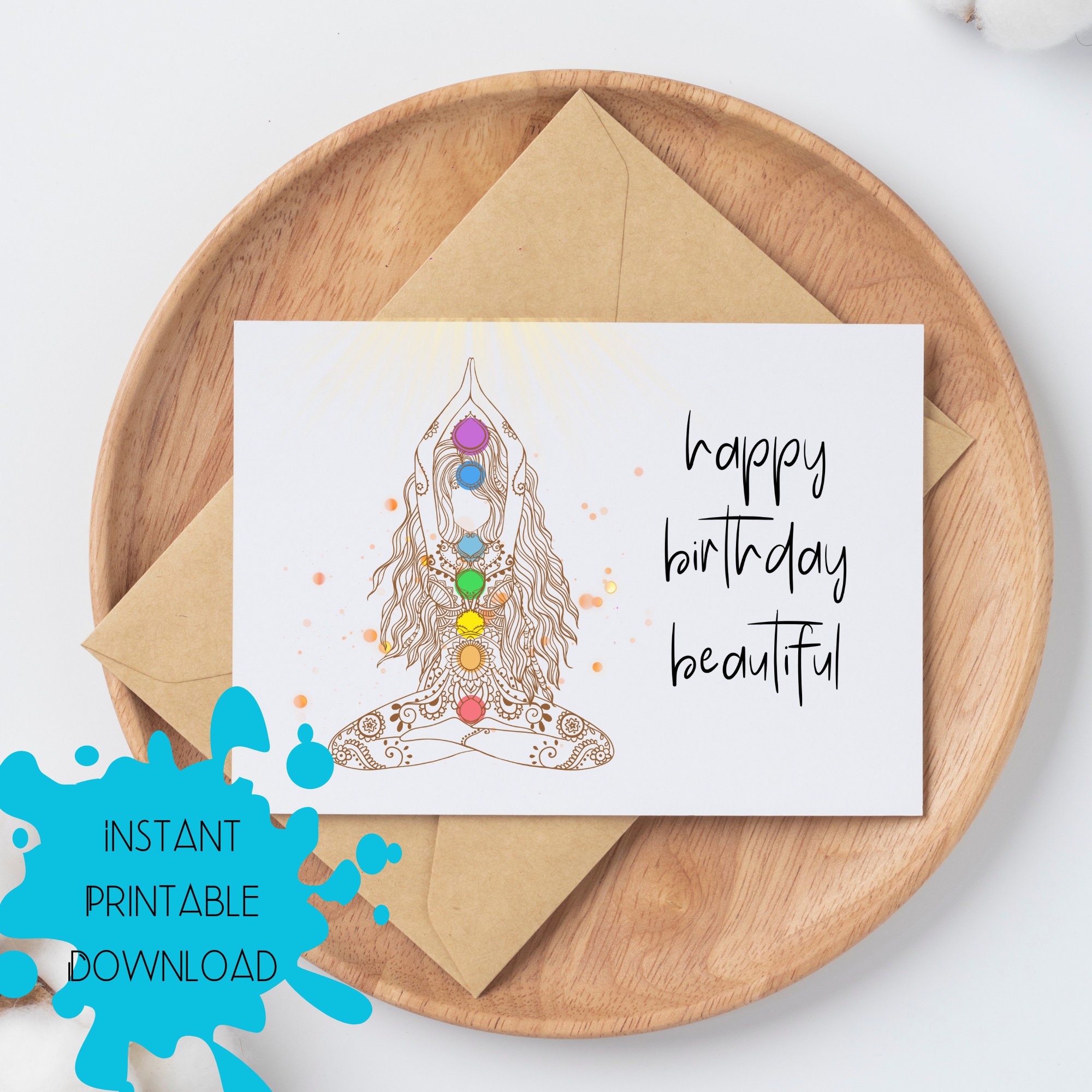 Printable Yoga Birthday Card, Instant Download Happy Birthday Beautiful ...