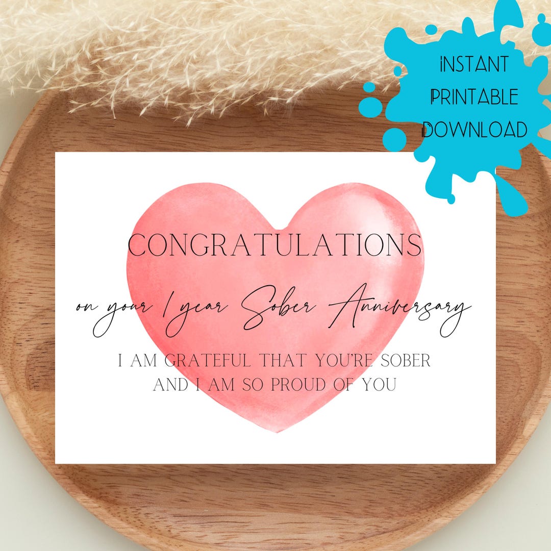 Congratulations 1-year Sober Card, AA Addiction Recovery, Digital ...