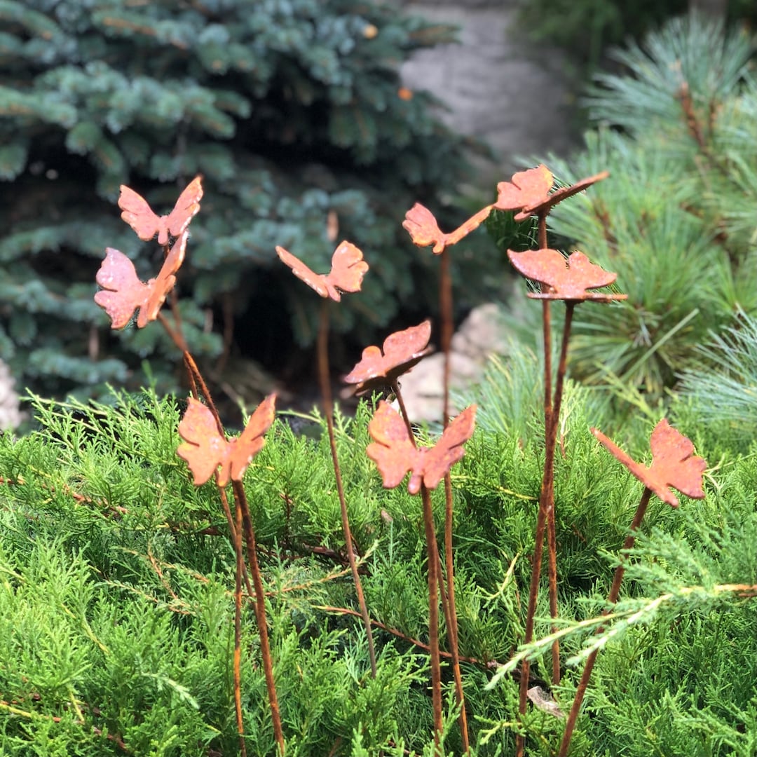 Set of 10 Rusty Metal Butterflies, Garden Stakes, Rustic Yard Art ...