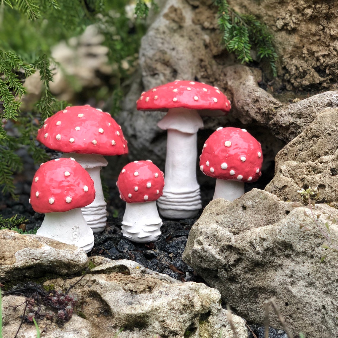 Ceramic mushrooms 5 ceramic mushrooms Garden art sculpture | Etsy