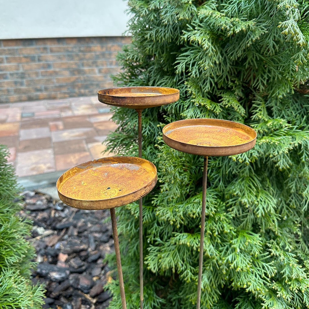 Rusty Bowls, Garden Stakes, Metal Rain Catchers, Bee & Butterfly Cups ...