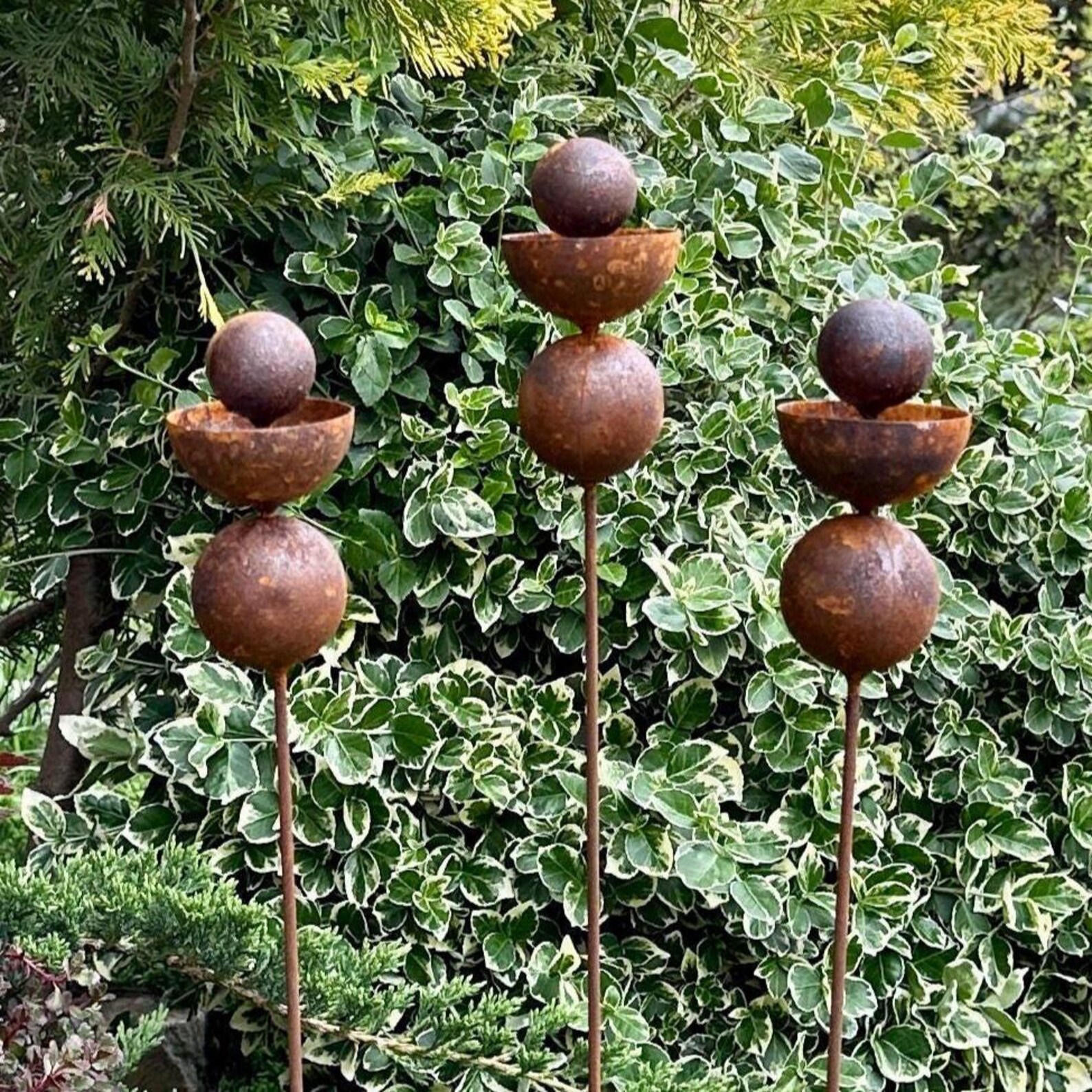 Set of 3 Rusty Metal Flowers, Garden Decorations, Handmade Outdoor ...