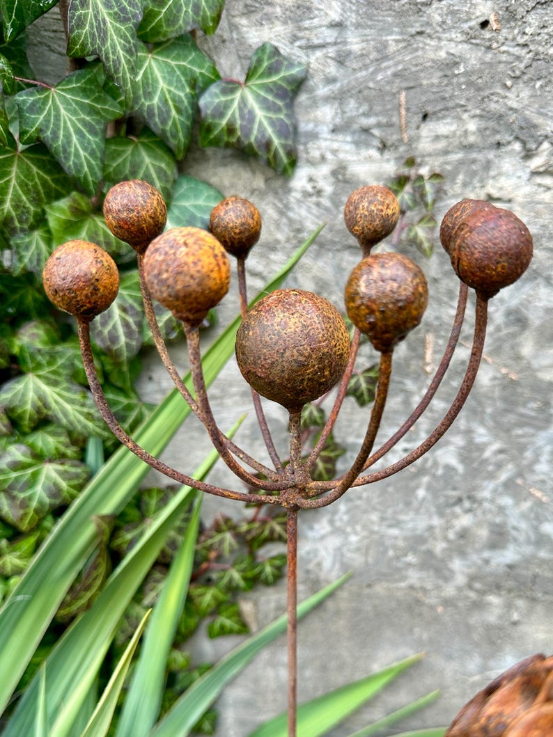 Set of 8 Rustic Metal Flower Sculptures – Handmade Garden Stakes ...