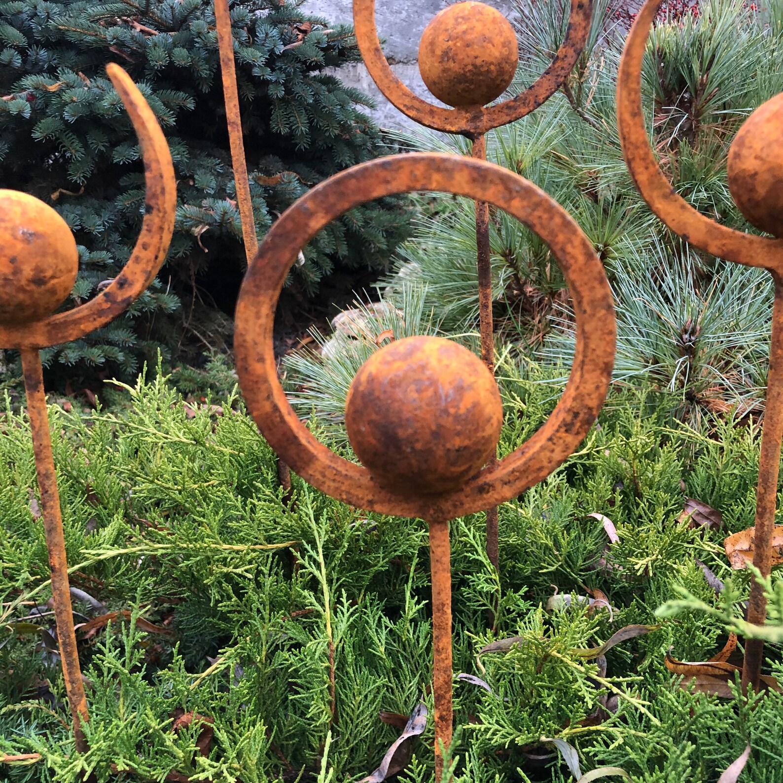 Set of 5 Rusty Metal Garden Stakes Rusty Garden Finials - Etsy