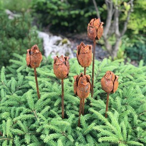 Rusty Flowers Set of 6, Tulips Flowers Garden Decor, Metal Garden Decor ...