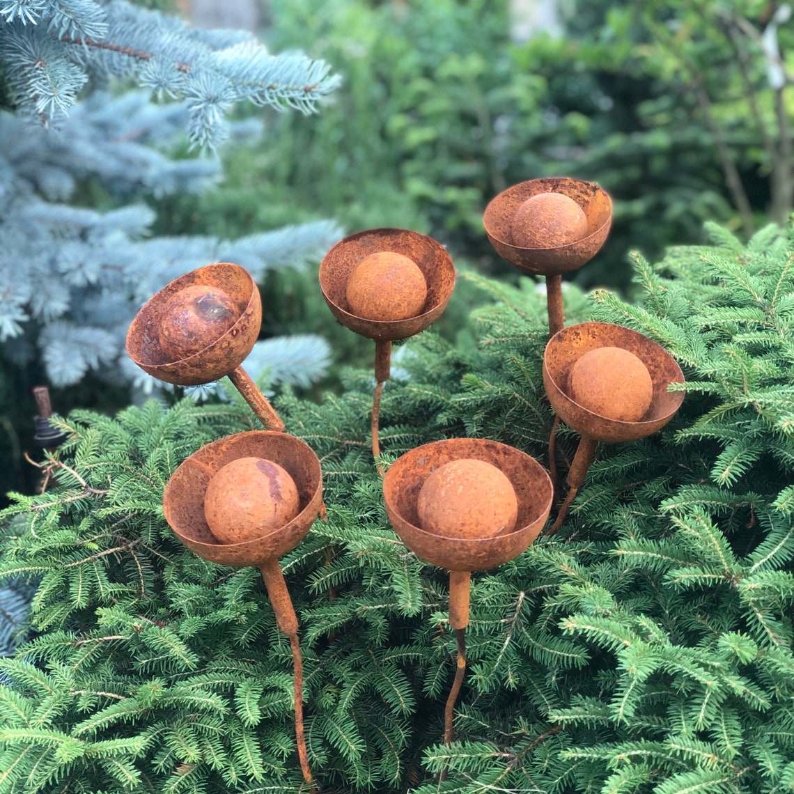 Rusty Flowers Set of 6 Metal Garden Decor 6 Rusty Flowers - Etsy