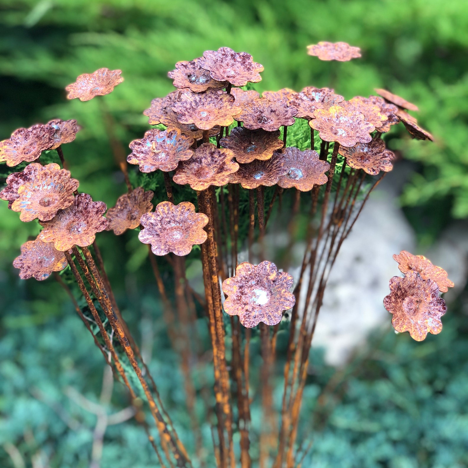 Rusty Flowers Set of 40, Flowers Garden Decor, Metal Garden Decor ...