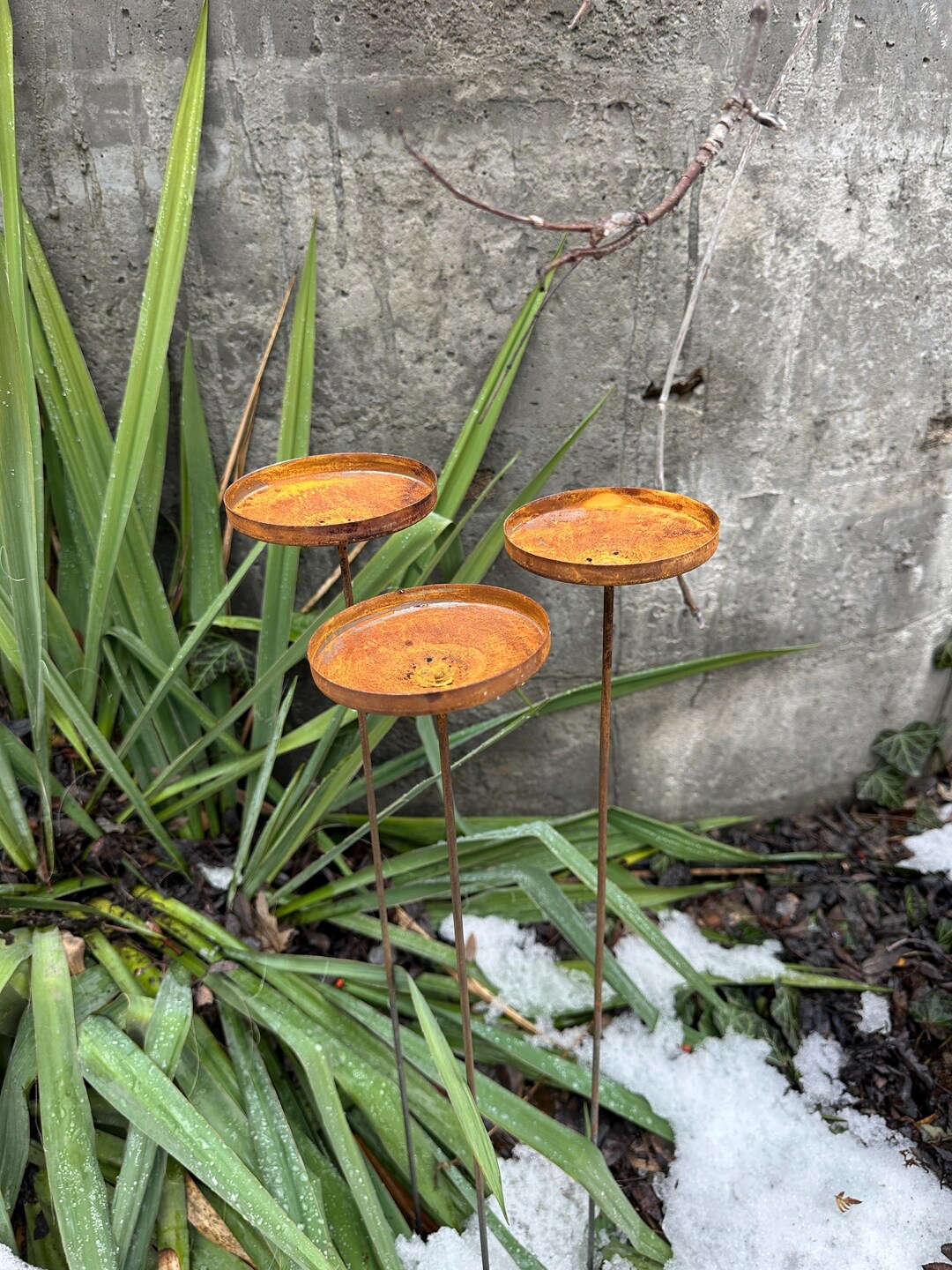 Rustic Metal Rain Catchers Garden Stakes, Set of 3 Handmade Chalices - Etsy