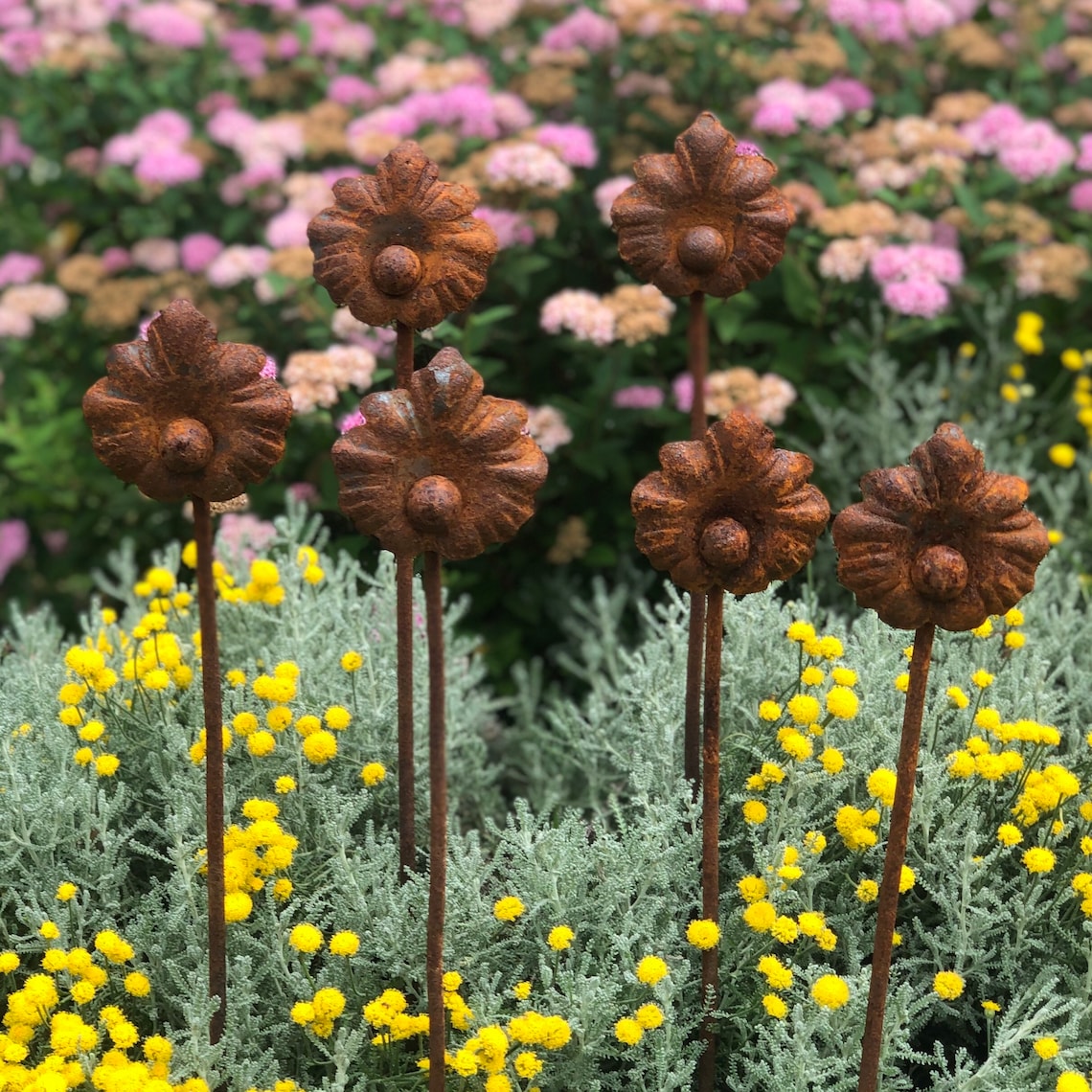 Rusty Flowers Set of 6 Metal Flower Garden Stake Metal - Etsy