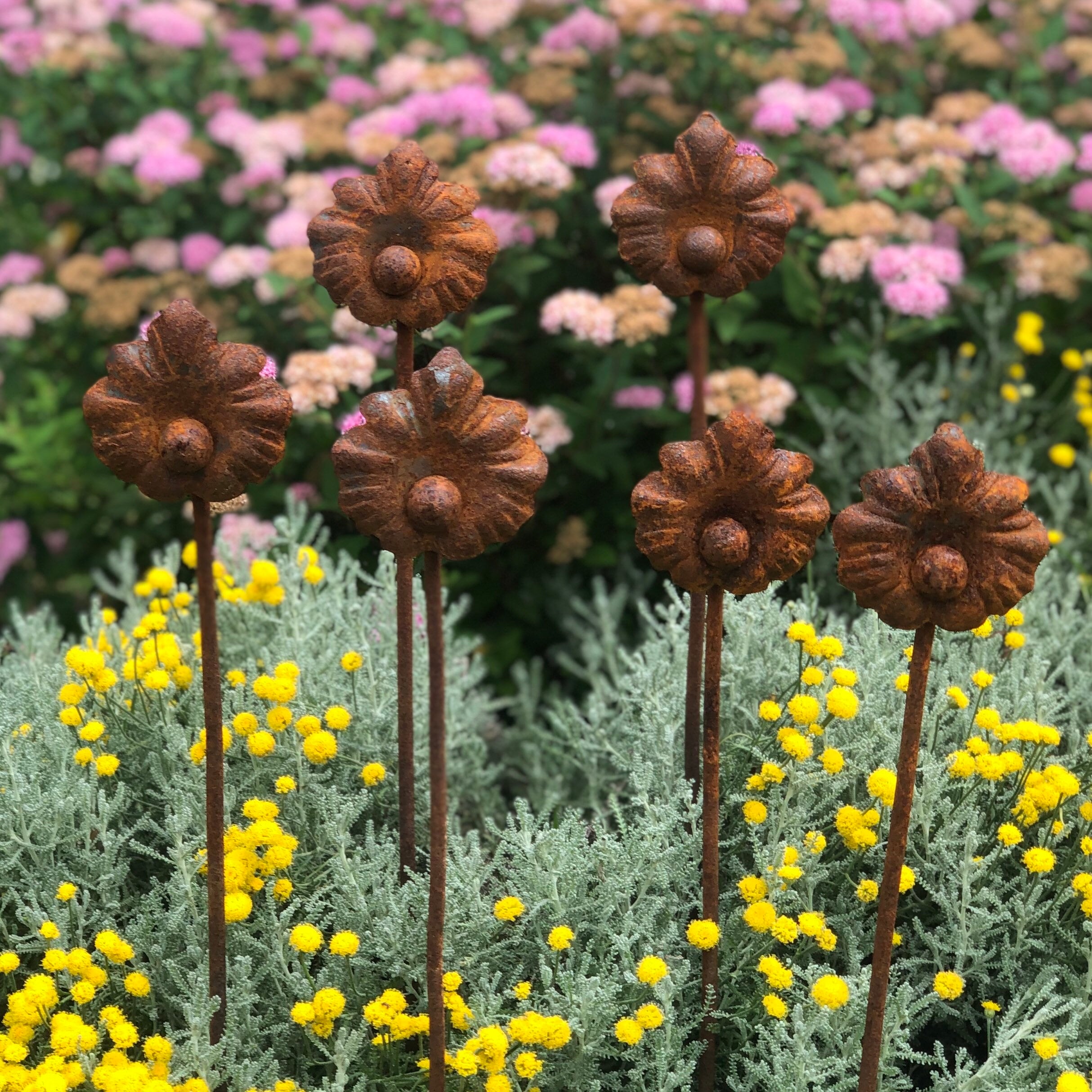 Rusty Flowers Set of 6 Metal Flower Garden Stake Metal | Etsy