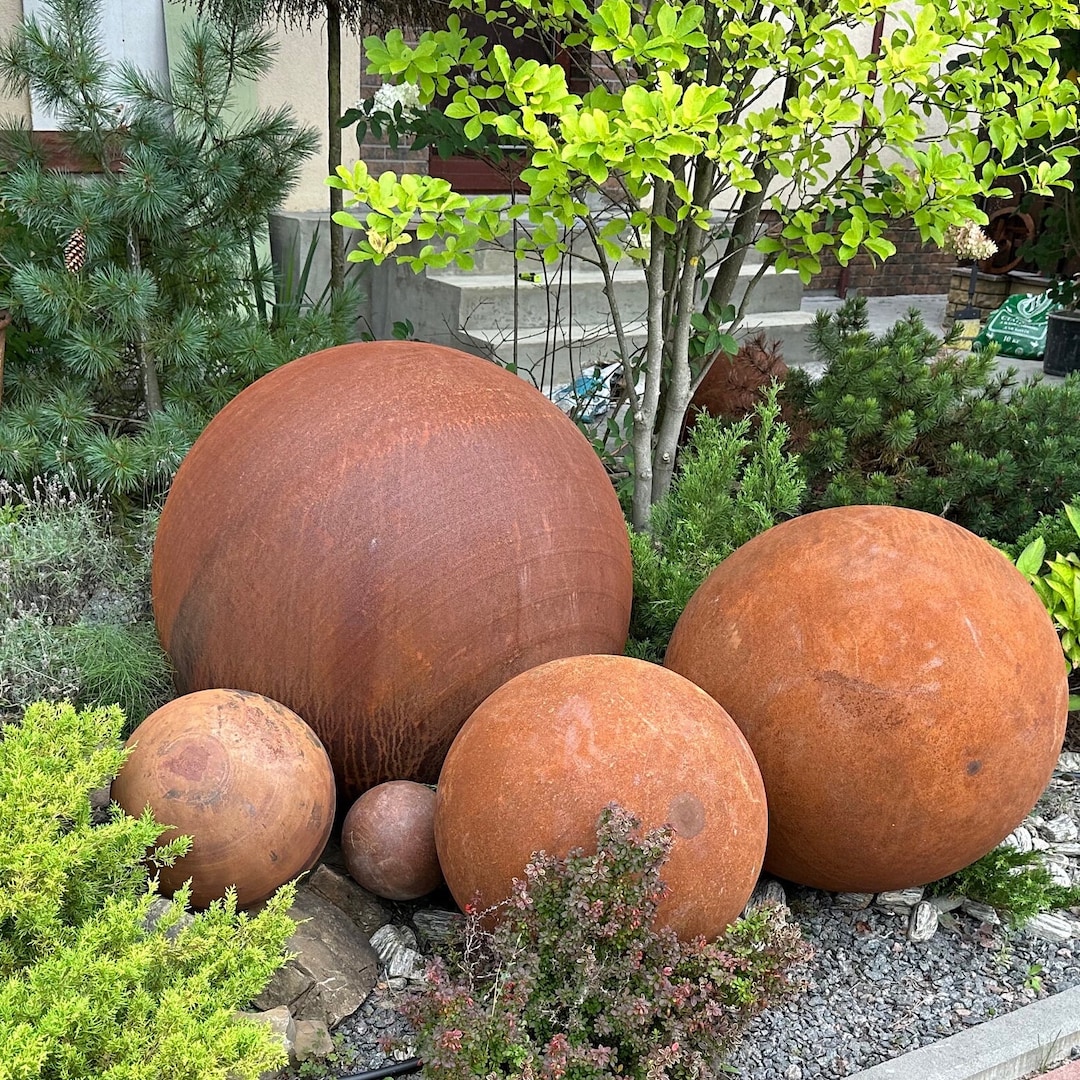 Large Rusty Corten Steel Garden Sphere Set, Outdoor Zen Decor - Etsy