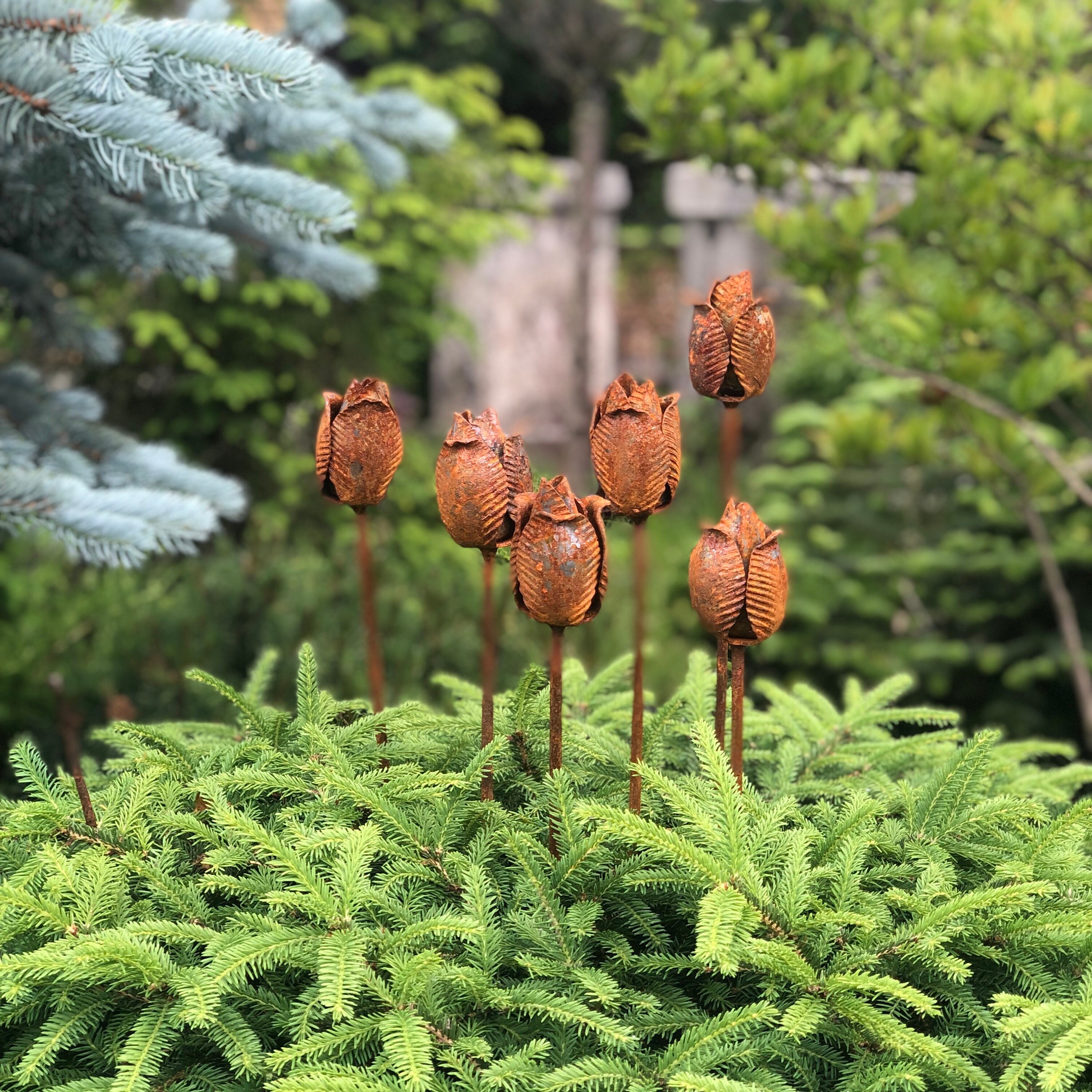 Rusty Flowers Set of 6, Tulips Flowers Garden Decor, Metal Garden Decor ...