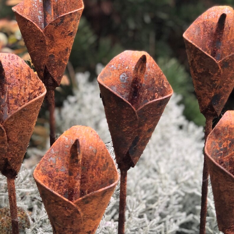 Rusty Flowers Set of 6 6 Rusty Flowers Garden Stakes Metal | Etsy