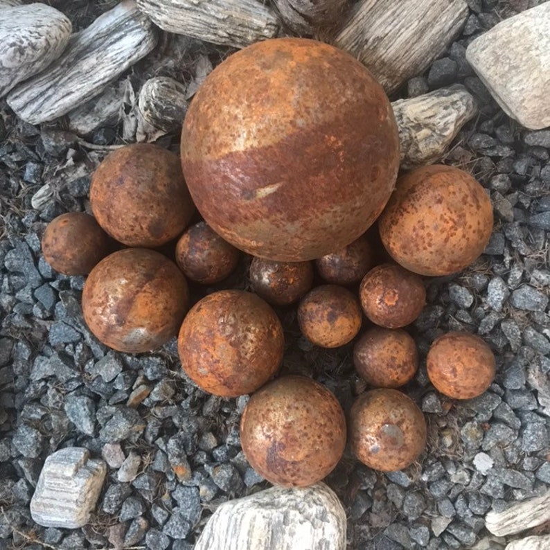 Rusty Metal Garden Balls Set, Rustic Corten Steel Yard Art, Lawn ...