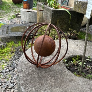 12” Rusty Metal Sphere – Outdoor Garden Decor, Weathered Steel Ornament ...