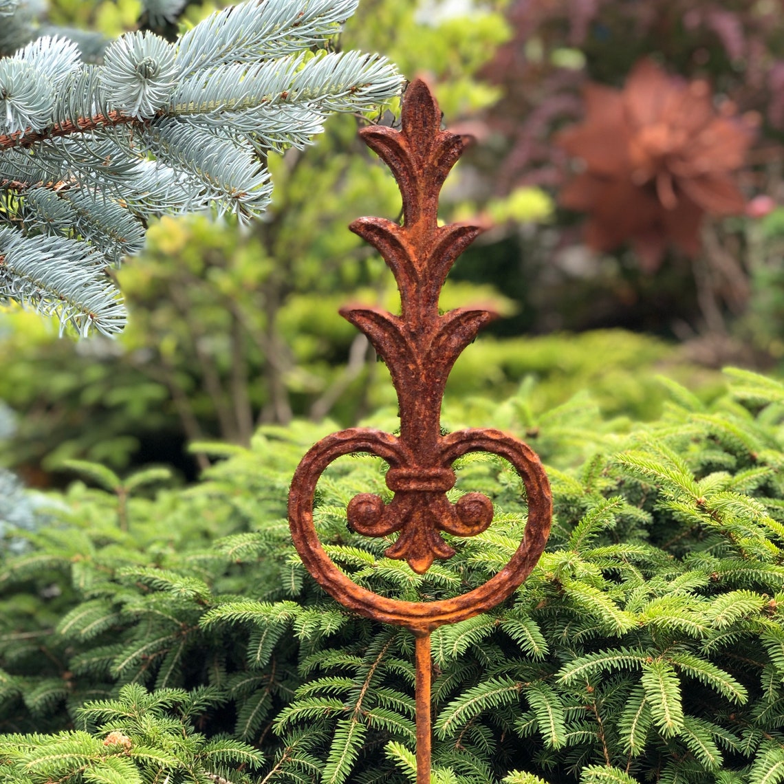 Rusty Metal Garden Stakes Rusty Garden Finial Metal Garden - Etsy