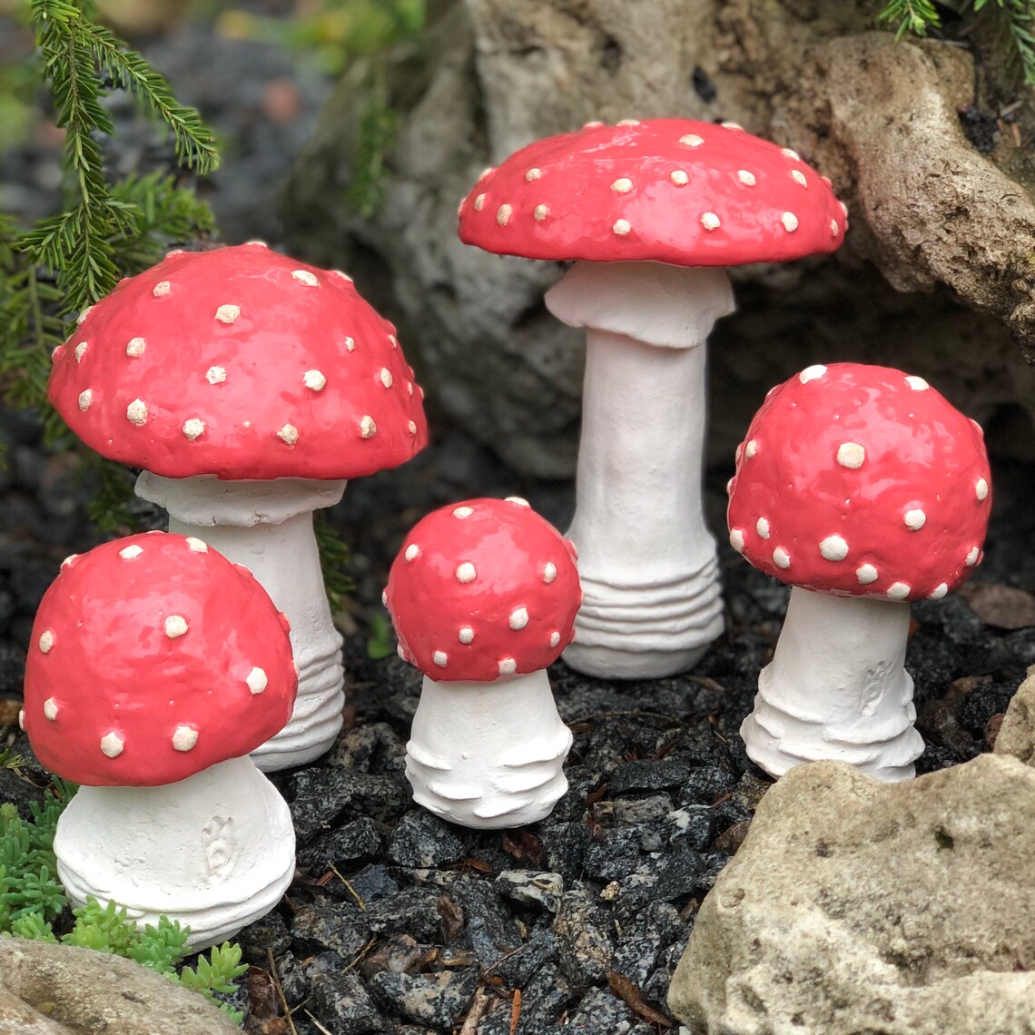 Ceramic mushrooms 5 ceramic mushrooms Garden art sculpture | Etsy