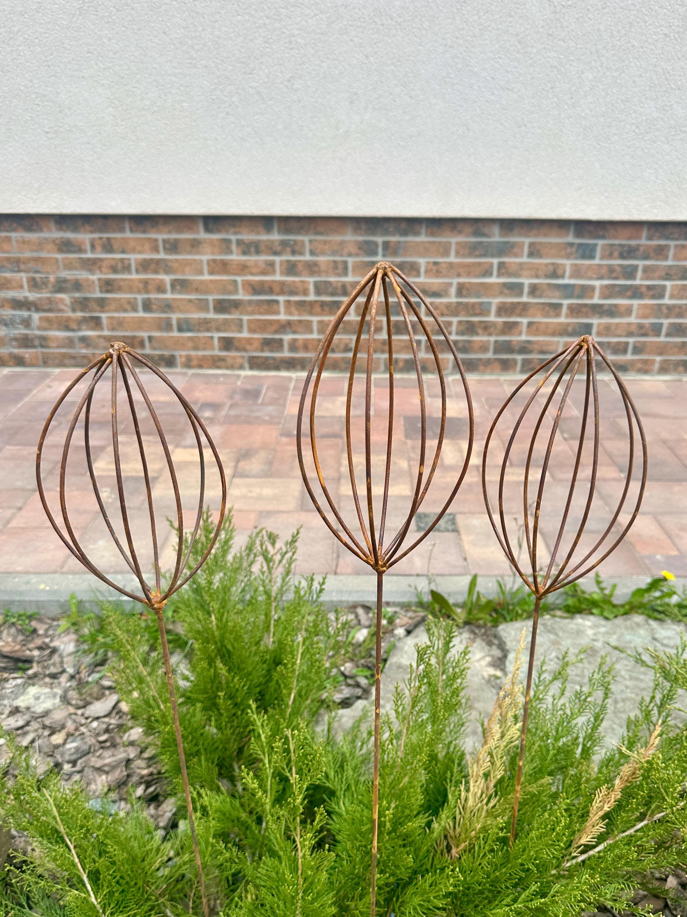 Rusty Finials Set of 3, Garden Stakes, Rustic Metal Ornaments, Outdoor ...