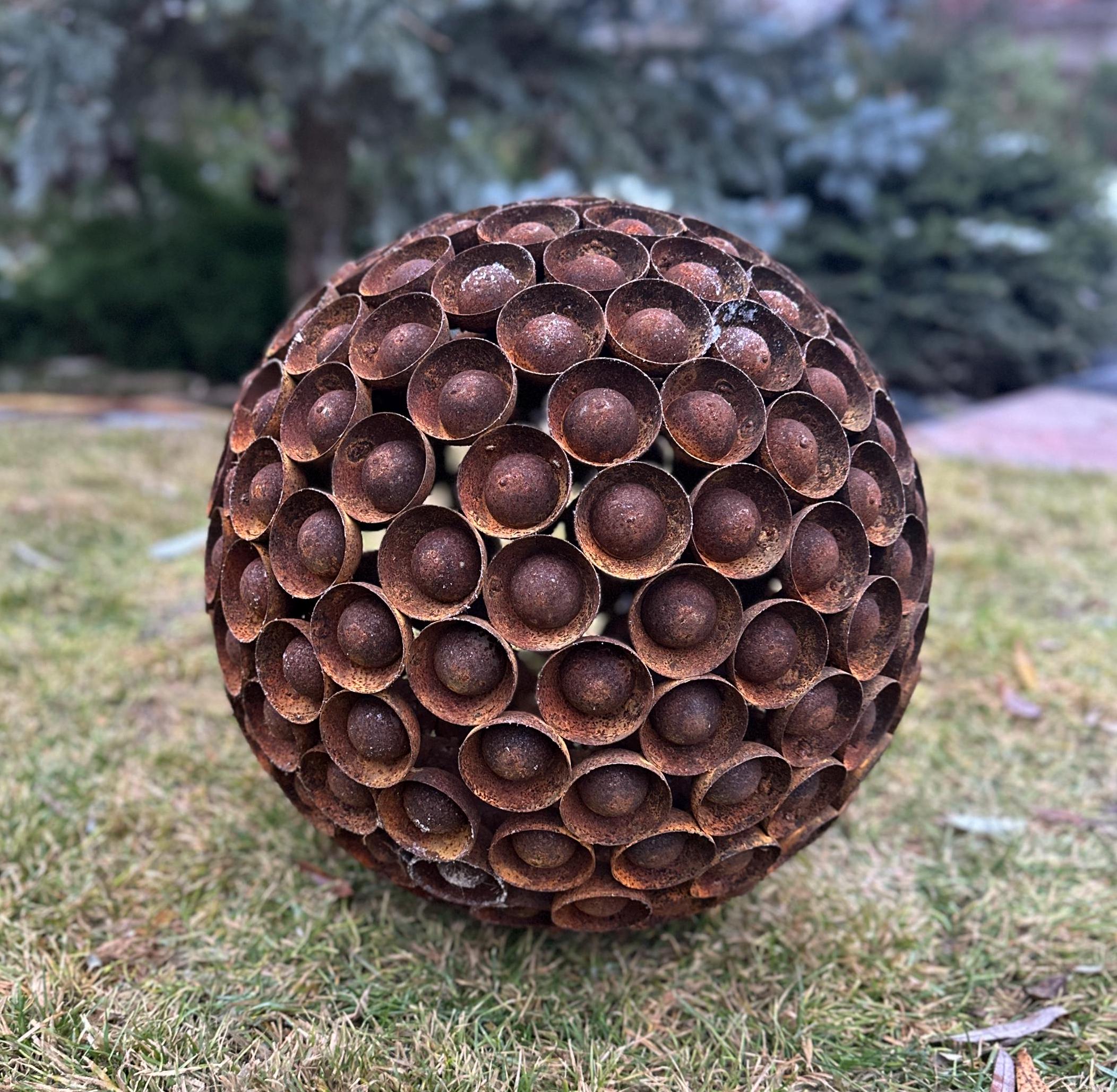 Rusty Metal Ball Sculpture, 20'' Diameter, Garden Art Sphere, Handmade ...