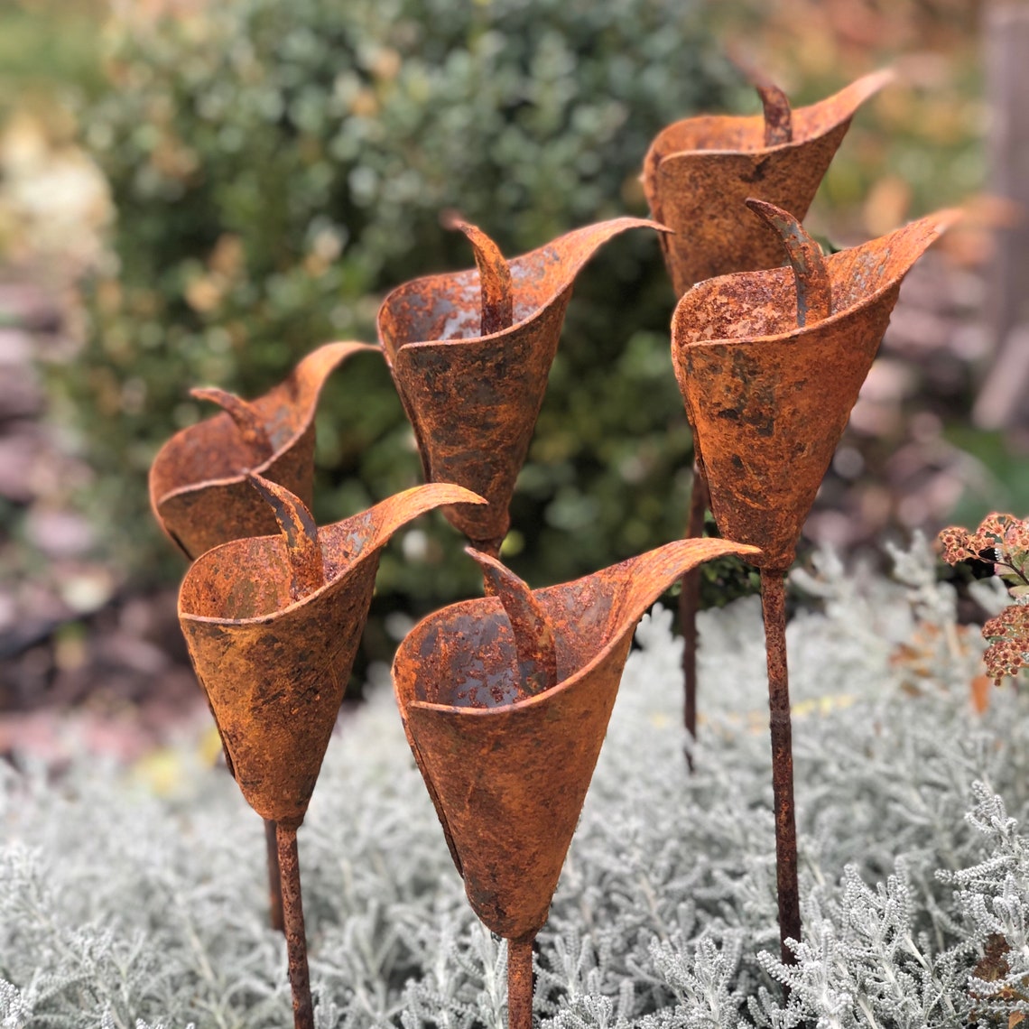 Rusty Flowers Set of 6 6 Rusty Flowers Garden Stakes Metal - Etsy Canada