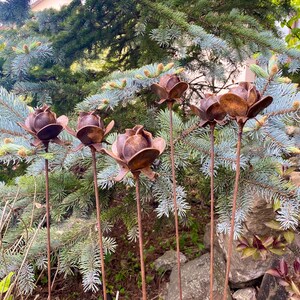 Rusty Flowers Set of 6, 6 Rusty Roses Garden Stakes, Metal Garden Decor ...