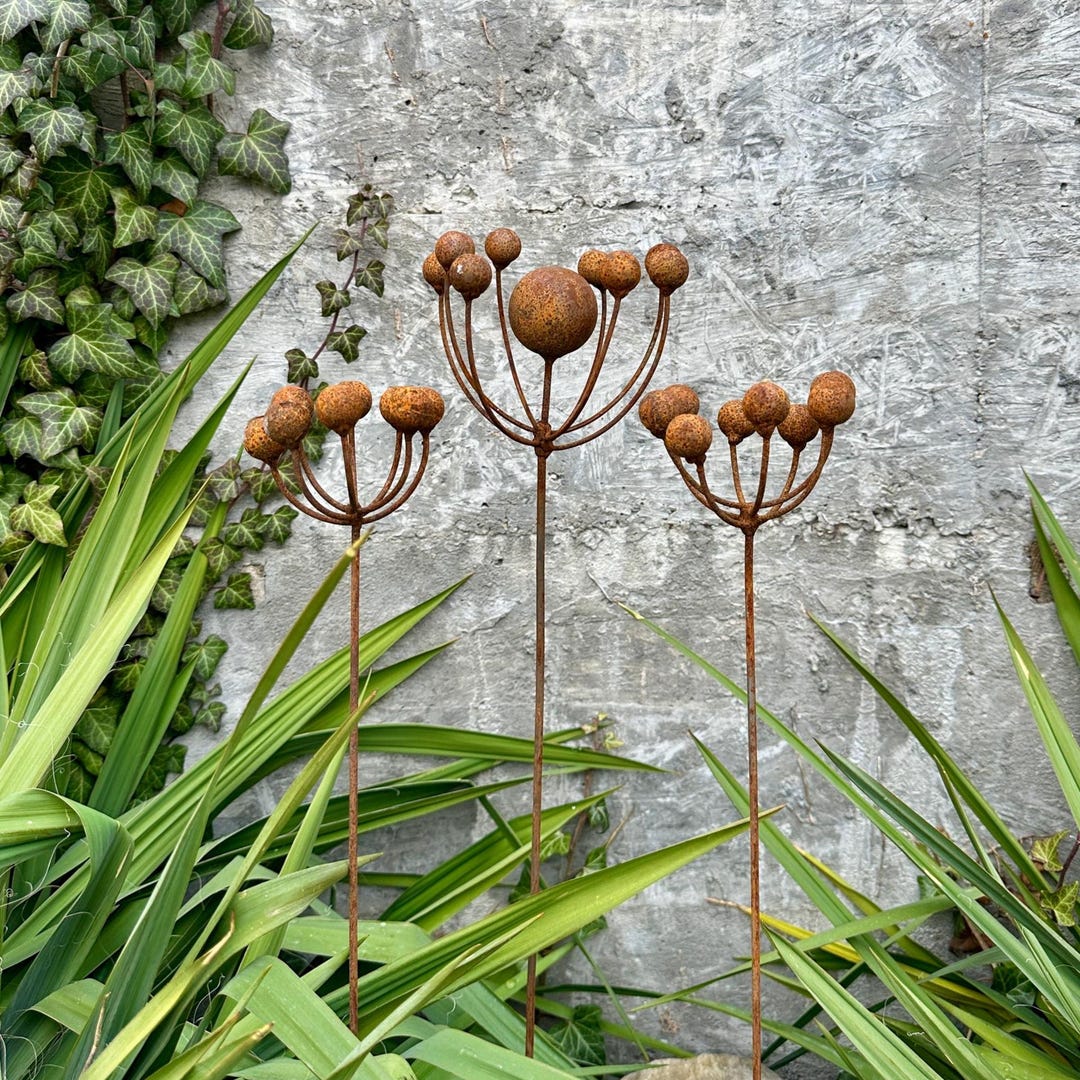 Set of 3 Rustic Metal Exotic Flowers, Handmade Garden Decor, Unique ...
