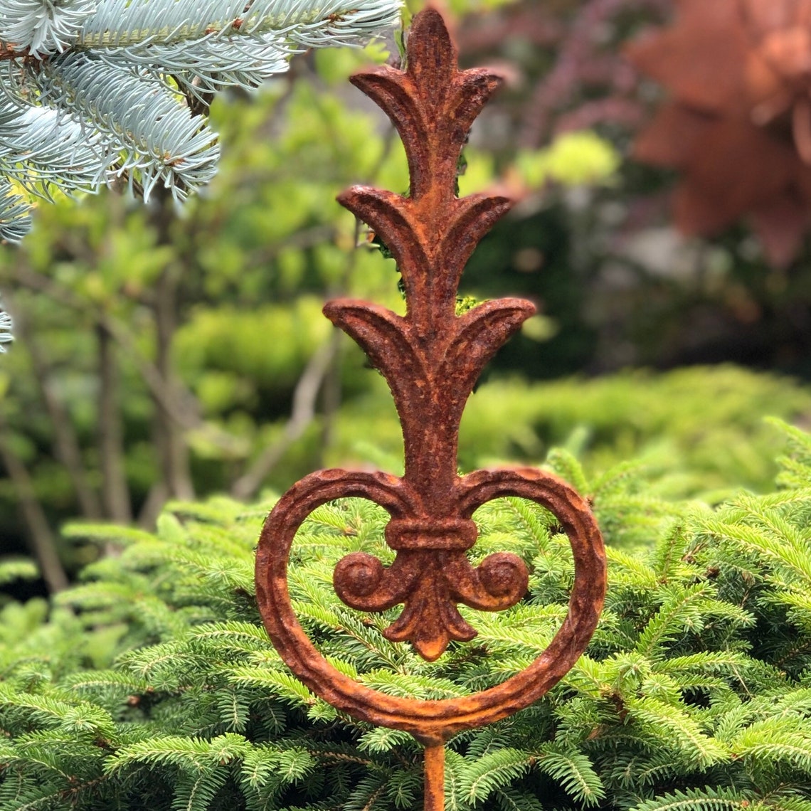 Rusty Metal Garden Stakes Rusty Garden Finial Metal Garden - Etsy