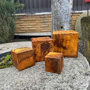 Handmade Rusty Metal Cubes Set – Minimalist Garden Sculpture, Modern ...