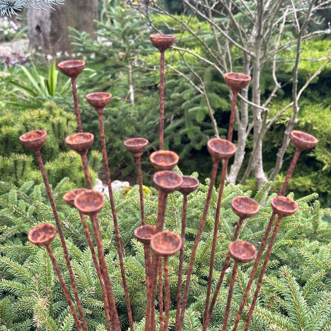 Rusty Tiny Flowers Set of 20, 20 Rusty Flowers Garden Stakes, Metal ...