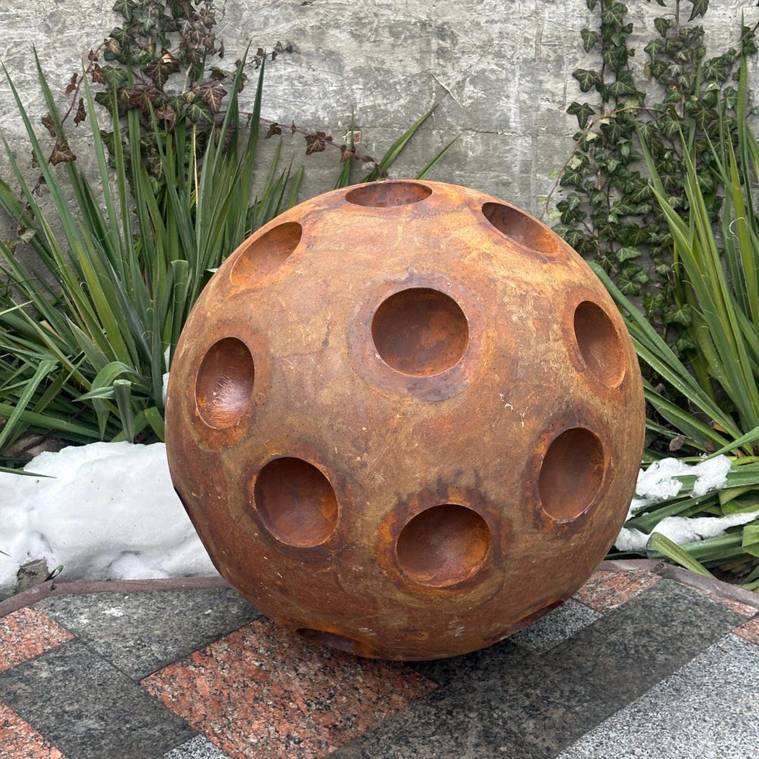 20'' Rusty Corten Steel Sphere Sculpture: Modern Garden Art - Etsy