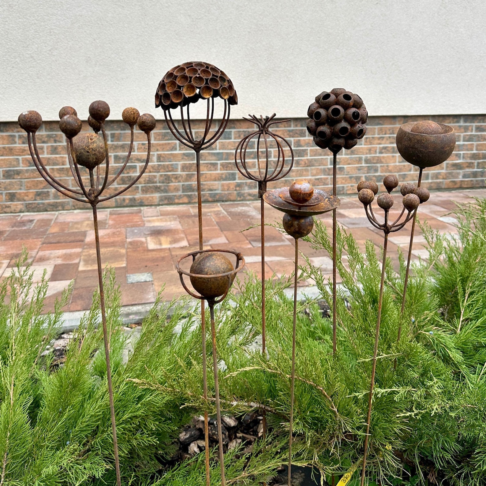 Set of 8 Rustic Metal Flower Sculptures – Handmade Garden Stakes ...