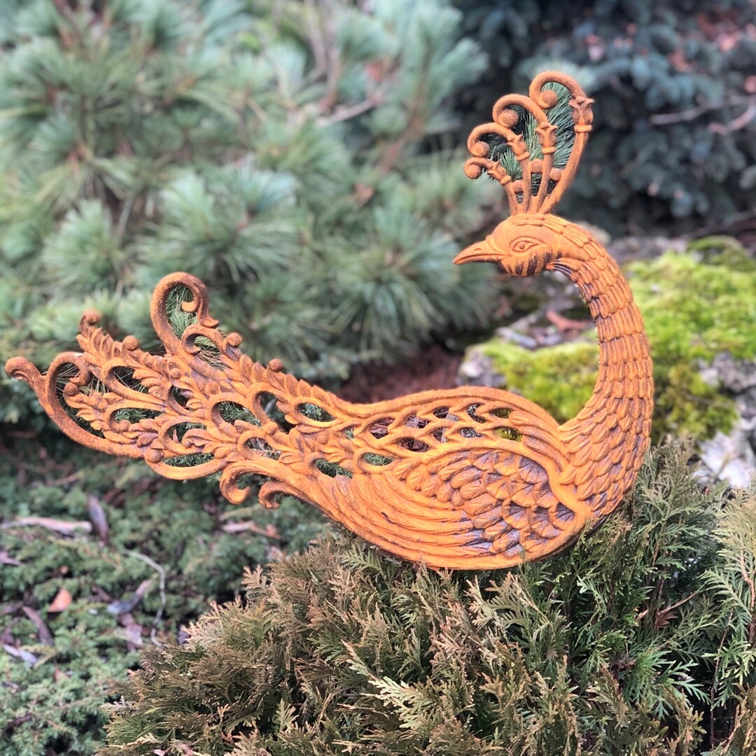 Rusty Metal Garden Posts, Rusty Bird Garden Finial, Metal Garden Decor, Metal Bird Art, Metal ...