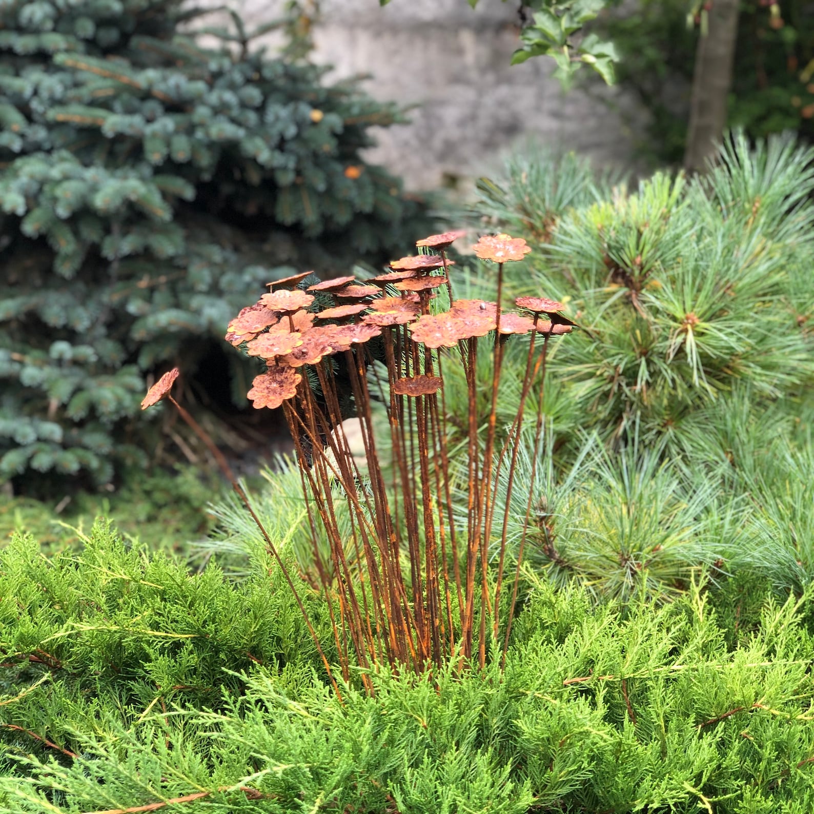 Rusty Flowers Set of 40, Flowers Garden Decor, Metal Garden Decor ...