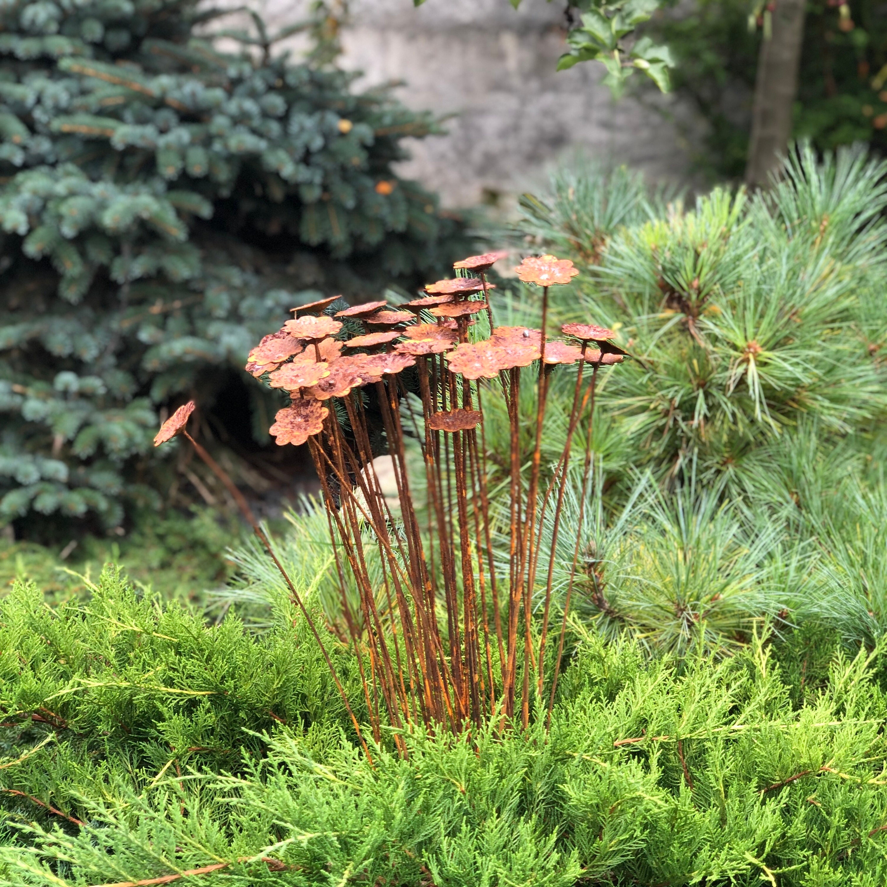 Rusty Flowers Set of 40 Flowers Garden Decor Metal Garden - Etsy