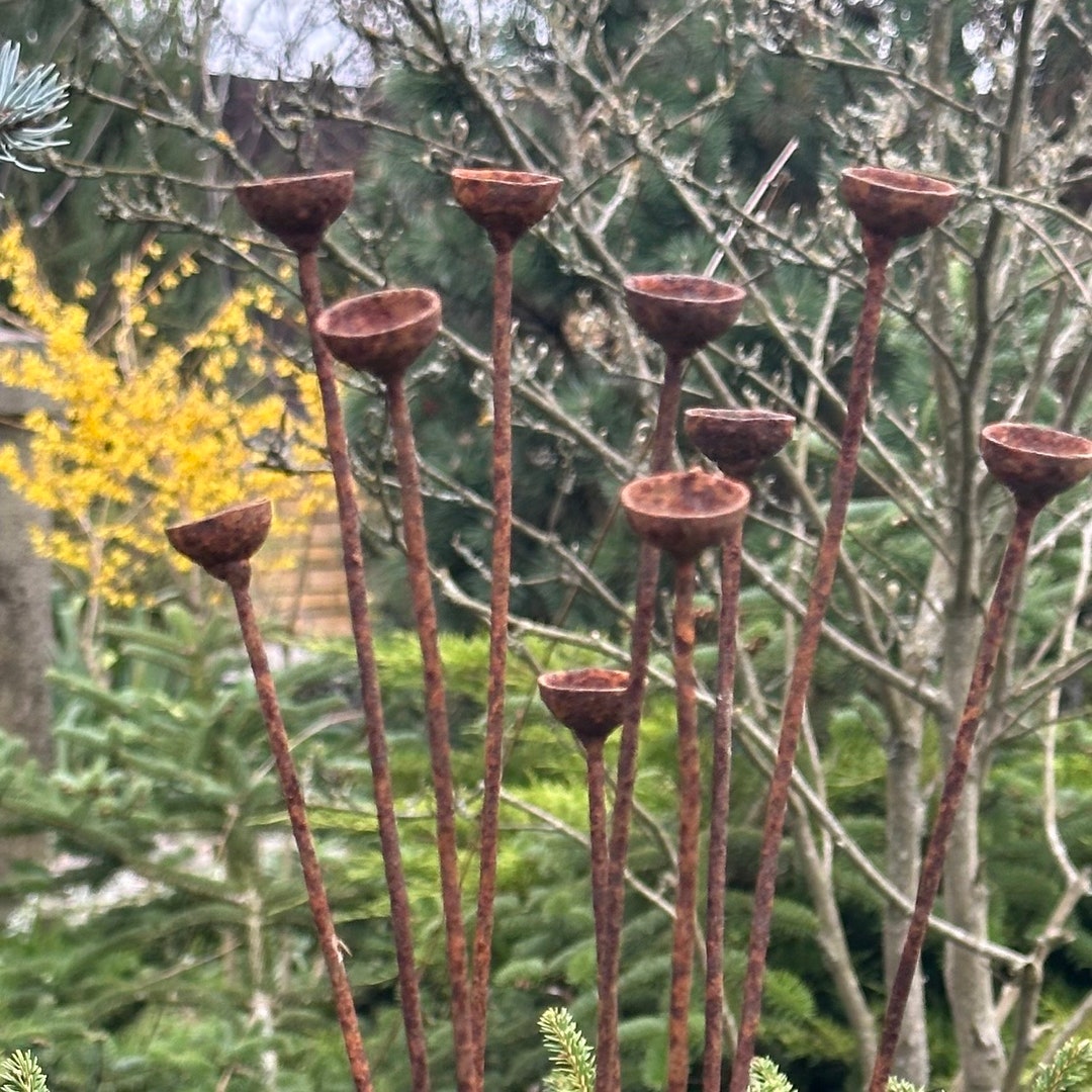 Rusty Flowers Set of 10, Metal Flower Garden Decor, Metal Garden Decor ...