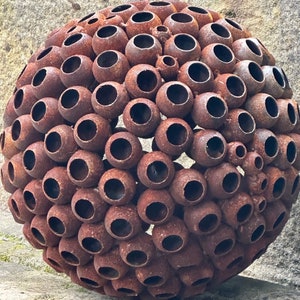 14”abstract Rusty Metal Sphere – Outdoor Garden Decor, Weathered Steel ...