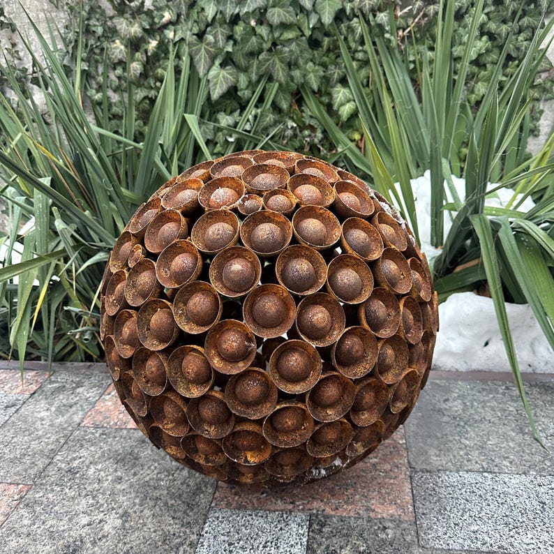 Rusty Metal Ball Sculpture, 20'' Diameter, Garden Art Sphere, Handmade ...
