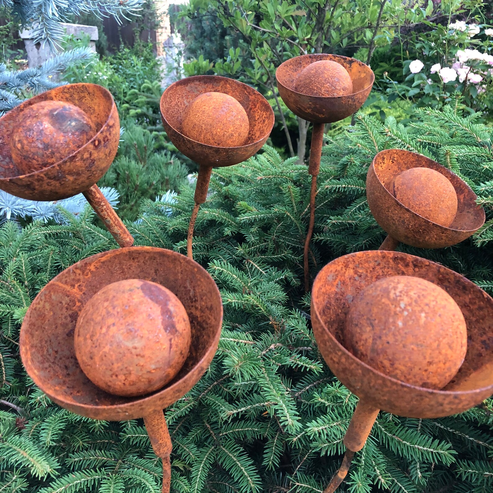 Rusty Flowers Set of 6 Metal Garden Decor 6 Rusty Flowers | Etsy