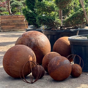 Big Set of Nine Rusty Metal Spheres 27”, 20”, 14” and 8” in Diameter ...