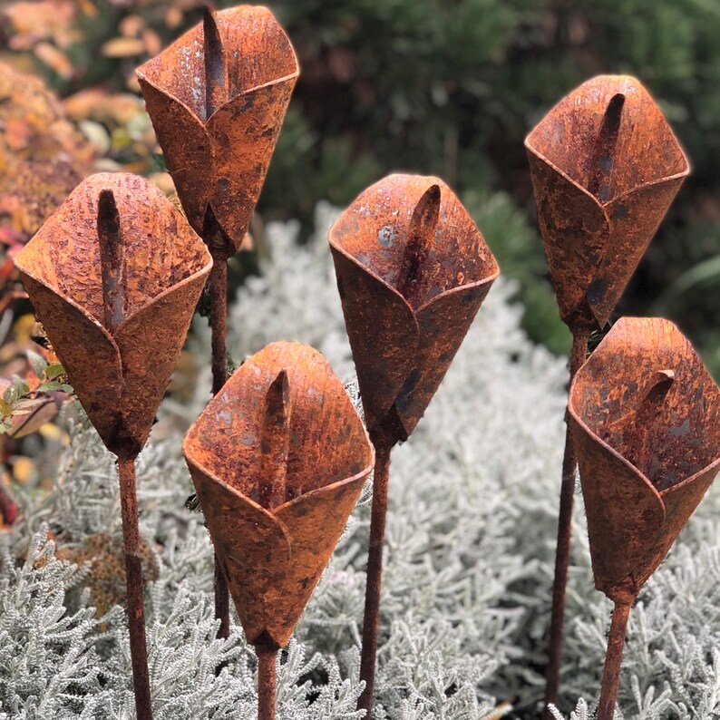 Rusty Flowers Set of 6 6 Rusty Flowers Garden Stakes Metal - Etsy Canada