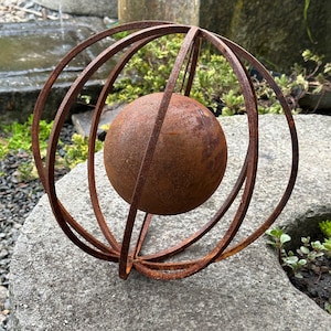 Set of 3 Rusty Metal Spheres Outdoor Garden Decor Zen Inspired Yard Art ...