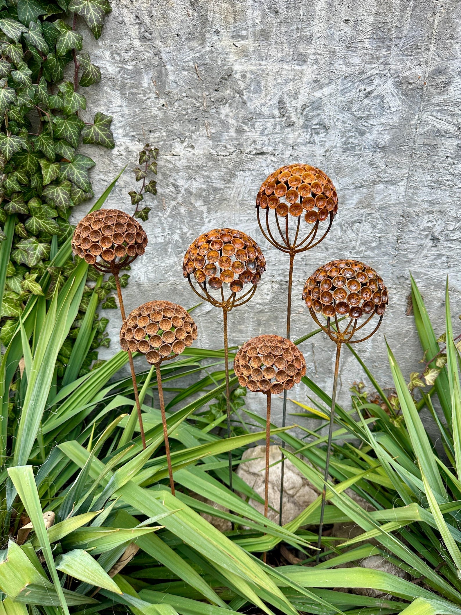 Rustic Metal Flower Garden Stakes - Modern Exotic Floral Sculptures ...