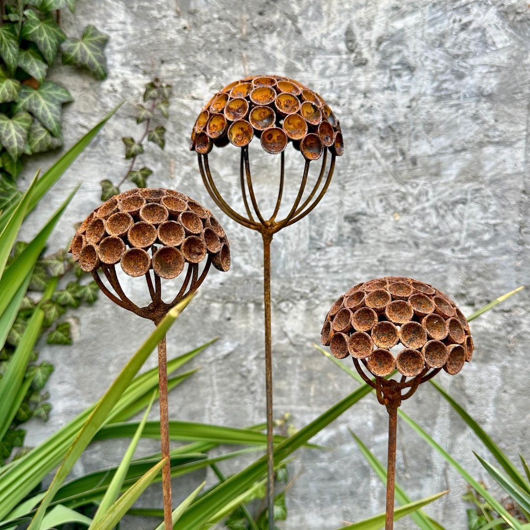 Set of 3 Rustic Metal Exotic Flowers, Garden Decorations, Handmade ...