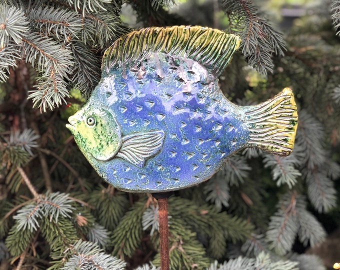 Garden Decor, Garden Sculpture, Garden Art, Garden Stakes, Ceramic Fish ...