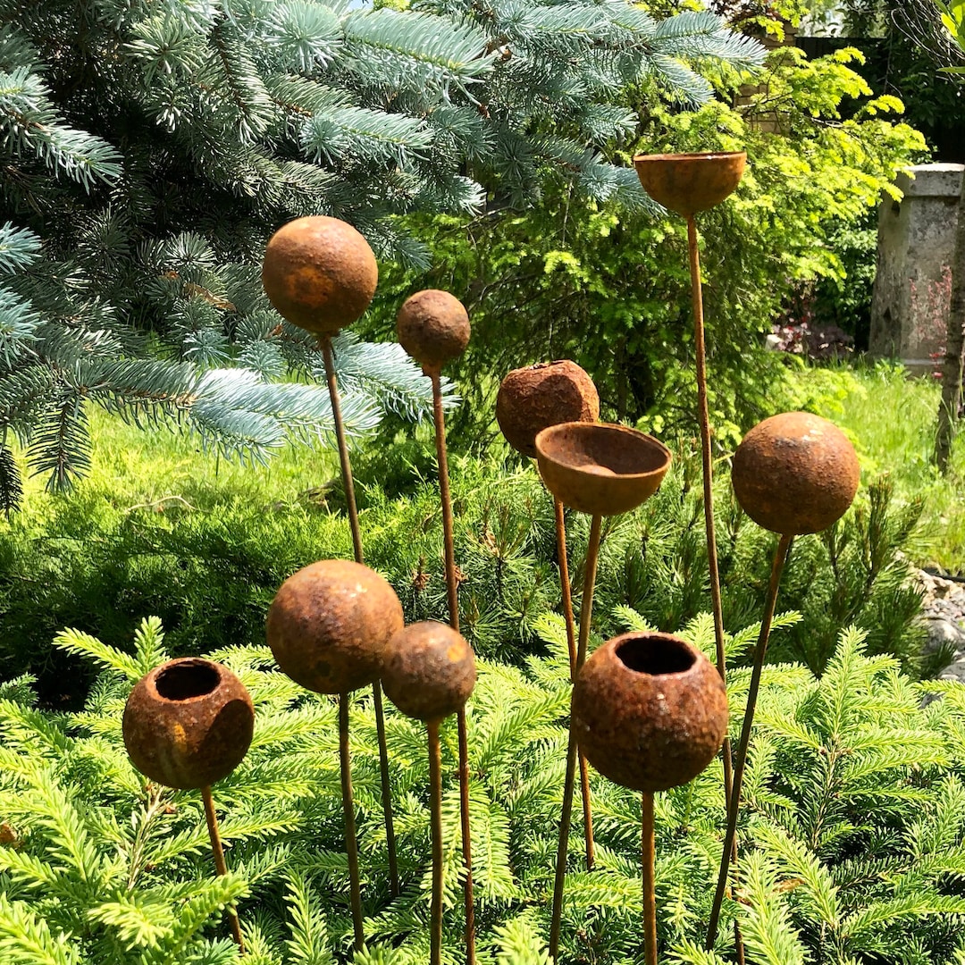 Rusty Flowers Set of 10, Flowers Garden Decor, Metal Rain Catchers ...