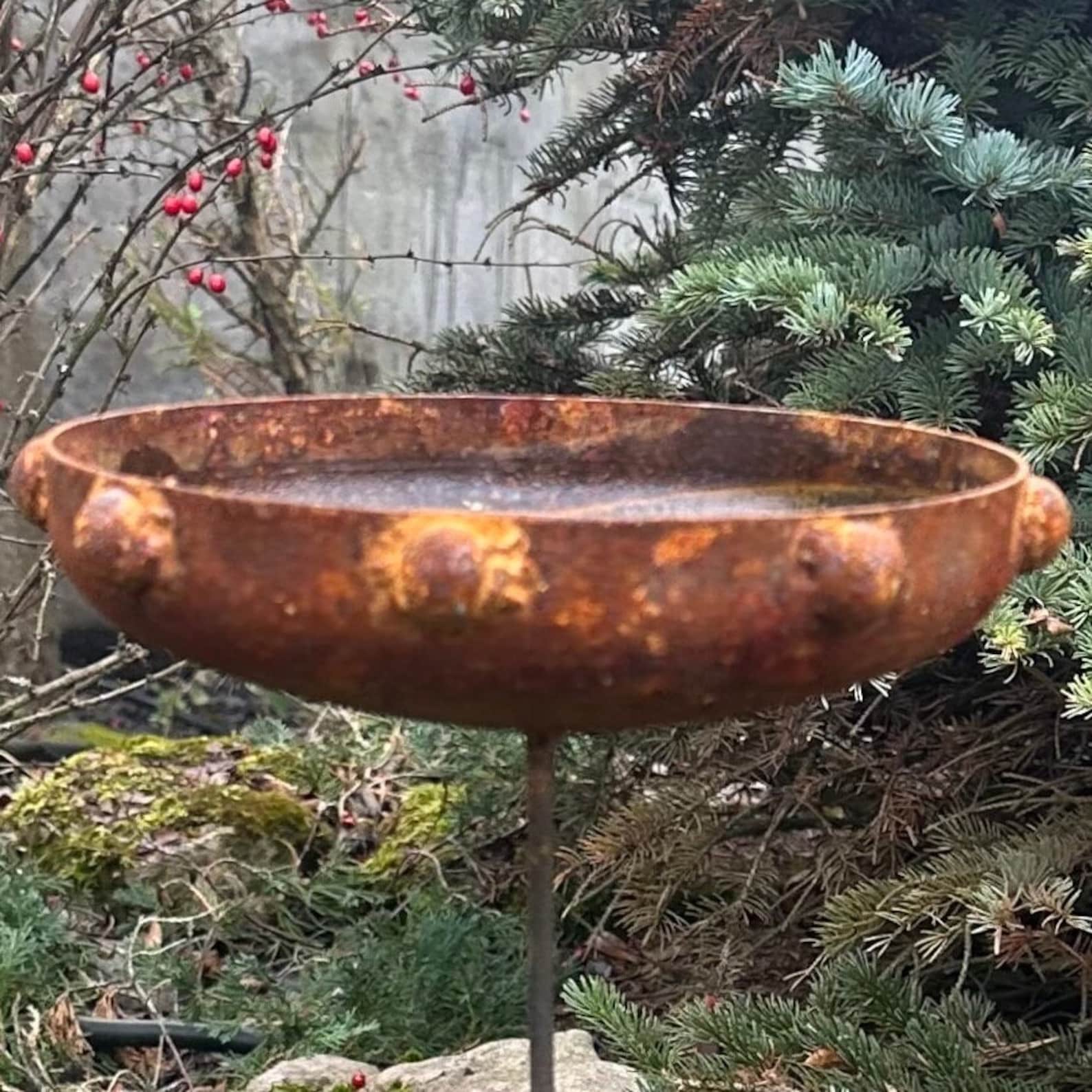 8" Metal Rain Catchers, Rusty Metal Flower Garden Stakes, Bird Bath ...