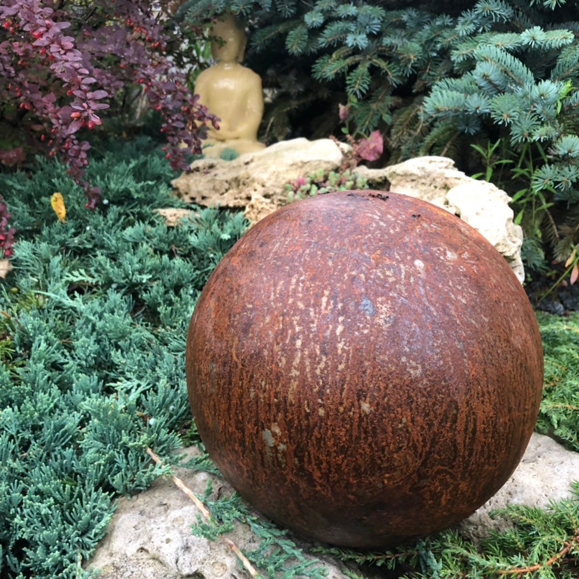 Rusty Garden Sphere, Garden Art Decor, 6" Metal Sphere, Outdoor Decor ...