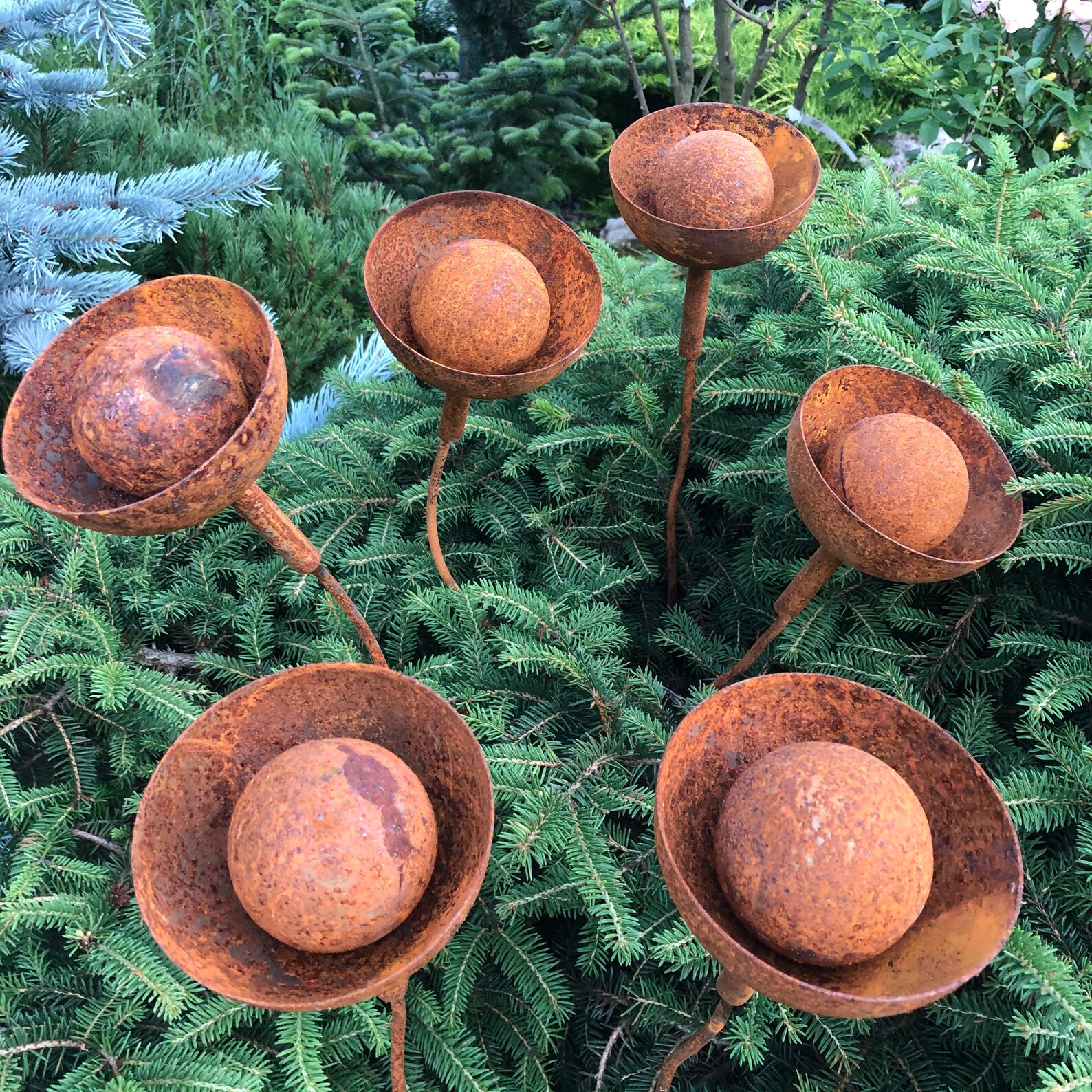 Rusty Flowers Set of 6 Metal Garden Decor 6 Rusty Flowers - Etsy